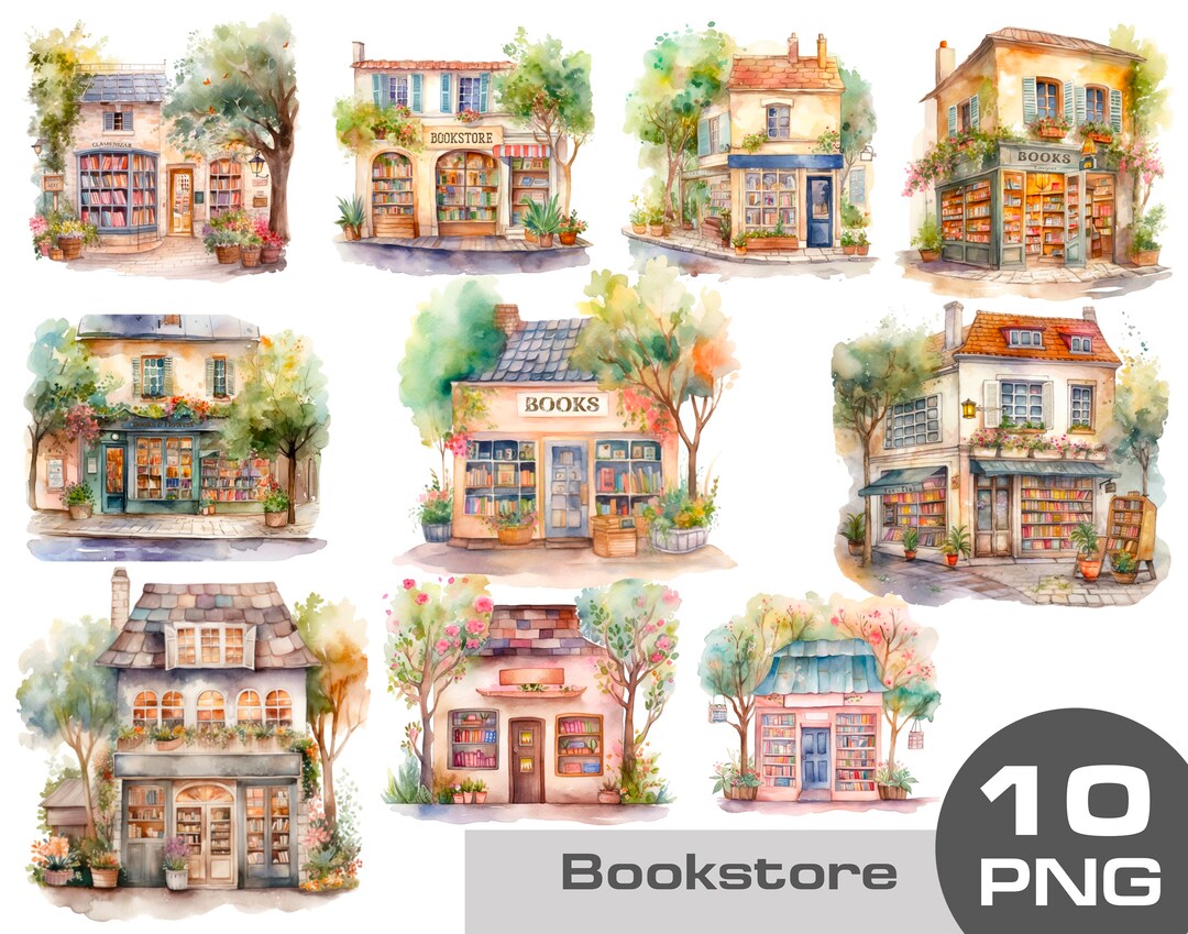 Watercolor Bookstore Clipart, Book Shop Png, Watercolour Shop ...