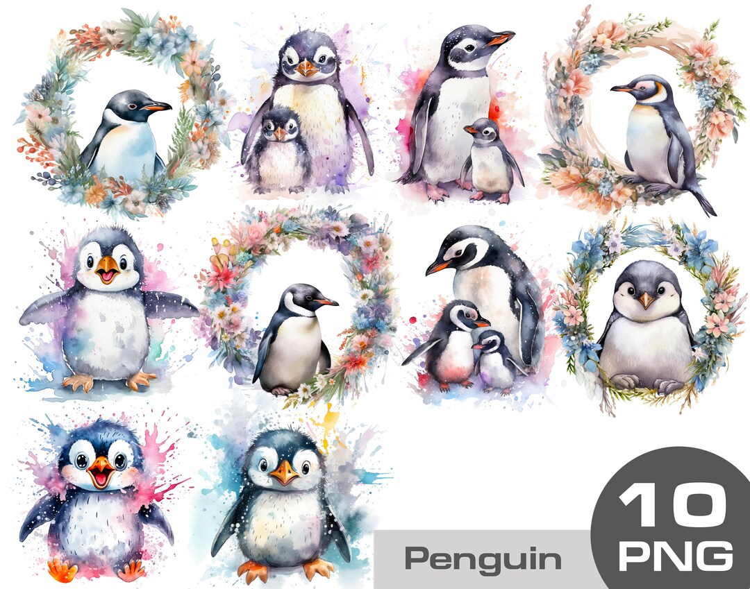 Cute Penguin Clipart Bundle, Watercolor Penguin Png, Nursery Clipart ...