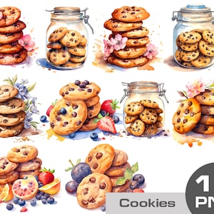 Watercolor Chocolate Chip Cookies, Cookie Clipart, Sweets Clipart Png ...
