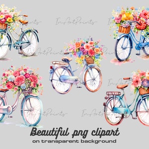 Watercolor Bicycle Clipart Png, Flower Basket Bicycle PNG, Watercolor ...