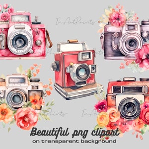 Watercolor Retro Cameras Clipart, Vintage Camera Illustration, Rustic ...