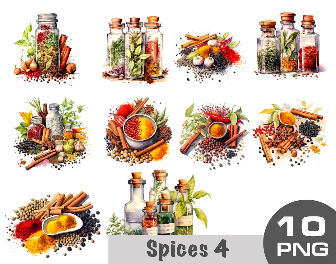 Watercolor Spice Clipart, Herbs in a Jar Png, Pepper Rosemary Basil ...