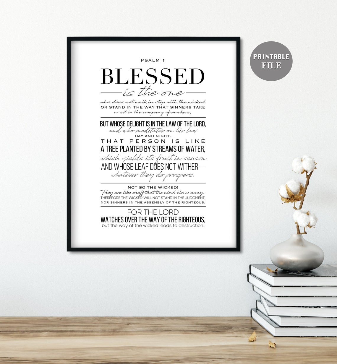 Psalm 1, Blessed is the One, Bible Quote Poster, Scripture Wall Art ...