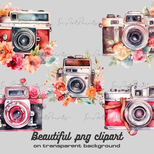 Watercolor Retro Cameras Clipart, Vintage Camera Illustration, Rustic ...