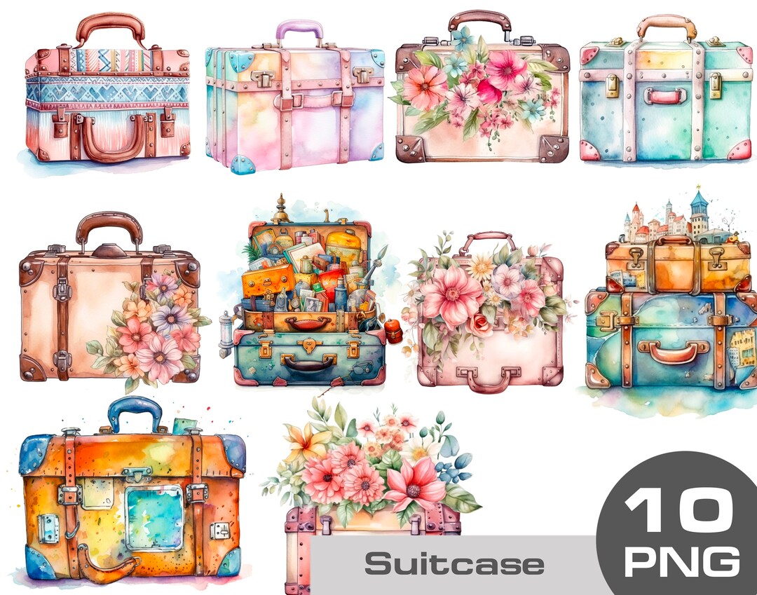 Travel Suitcase Clipart, Watercolor Suitcase Png, Boho Suitcase Png ...