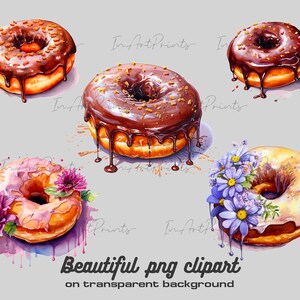Watercolour Donuts Clipart, Donuts Breakfast Png, Donuts With Chocolate ...