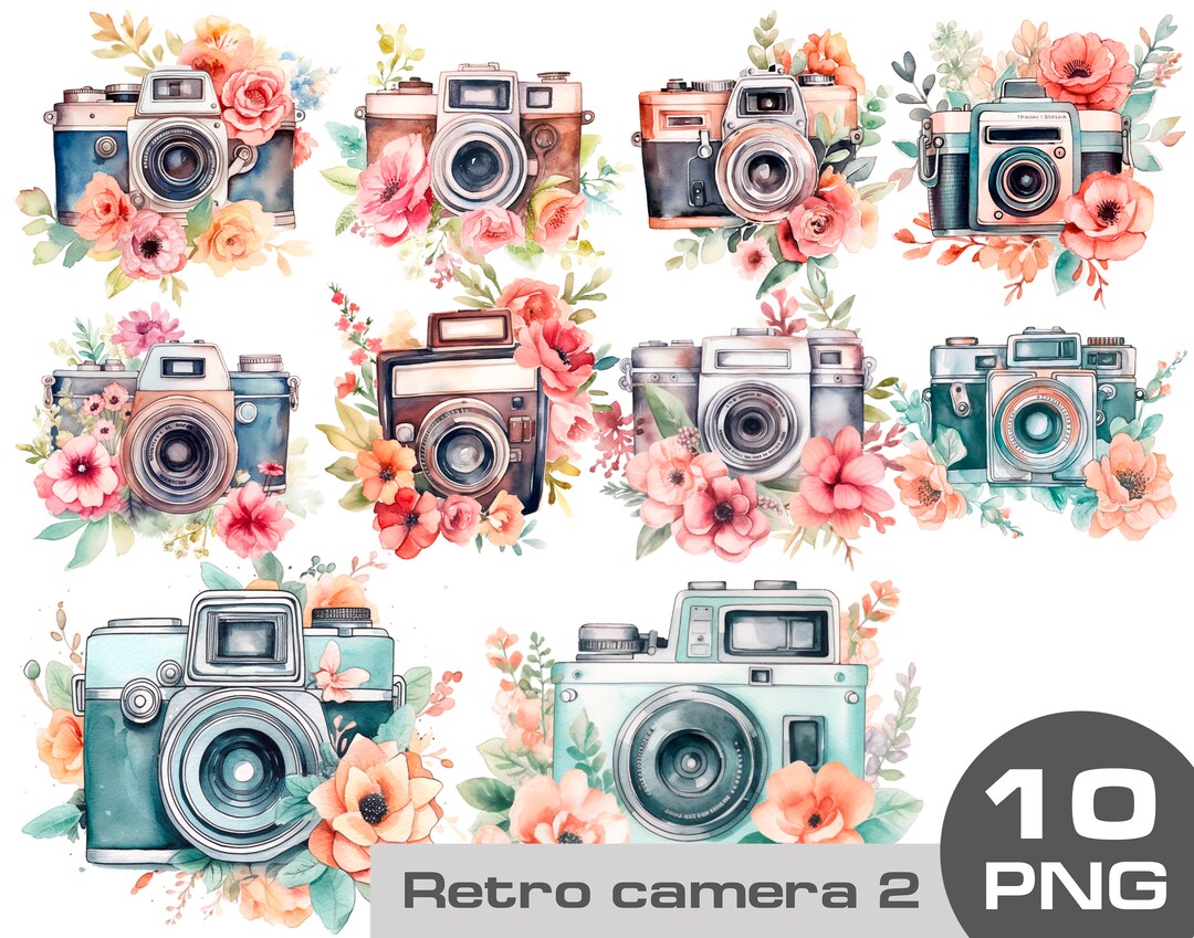 Retro Camera Clipart, Vintage Camera Clipart, Watercolor Vintage Camera ...
