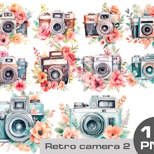 Retro Camera Clipart, Vintage Camera Clipart, Watercolor Vintage Camera ...