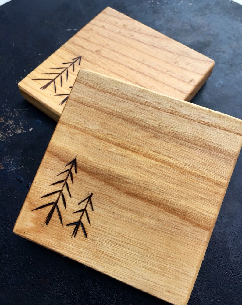 Woodland Coaster Square Wood Coaster Tree Wood Burned - Etsy