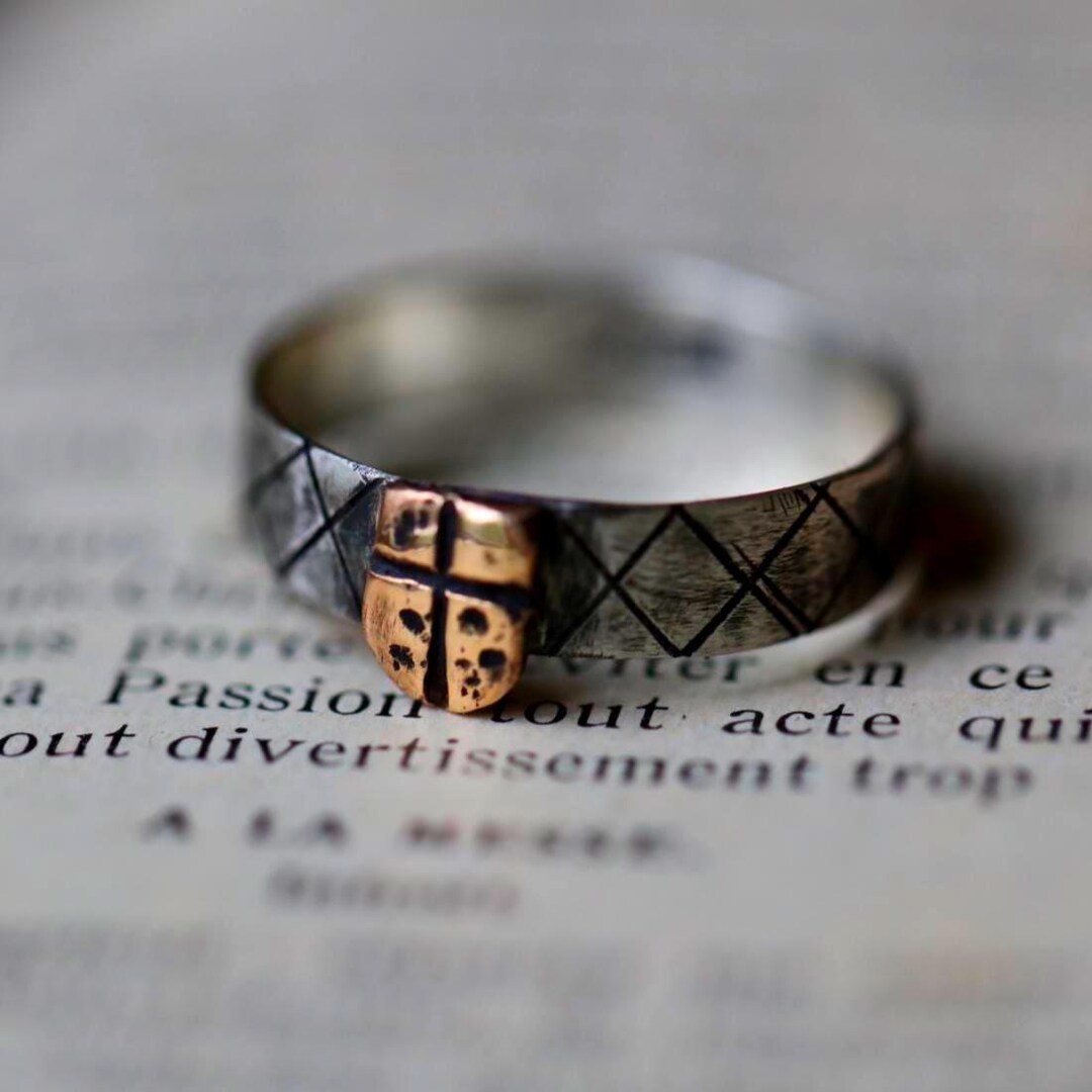 The Viking Silver and Bronze Shield Ring. Minimalist 925 Silver Men ...