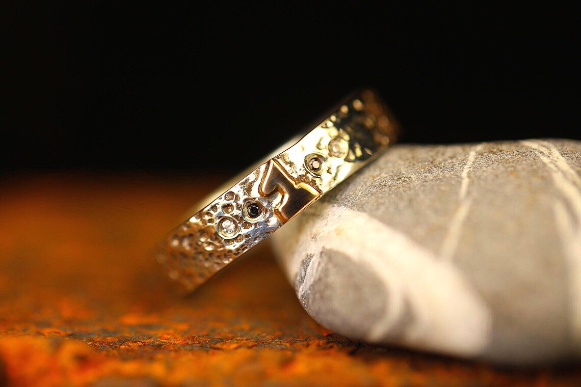 Happy New Year Ring, Black Stone, Moissanite, Men's Ring, Mens Wedding ...
