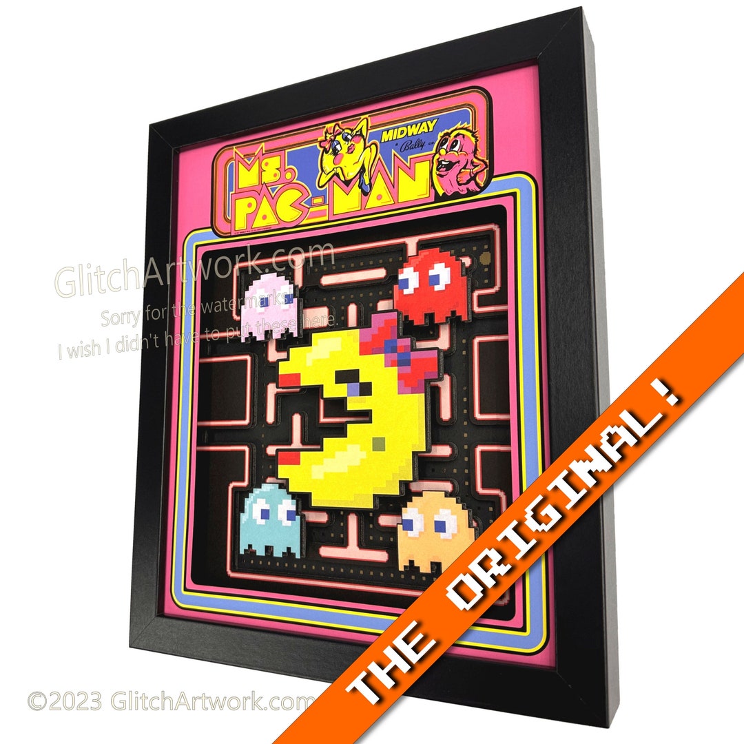 Ms. Pac-man 3D Shadow Box 8x10 From Glitch Artwork - Etsy
