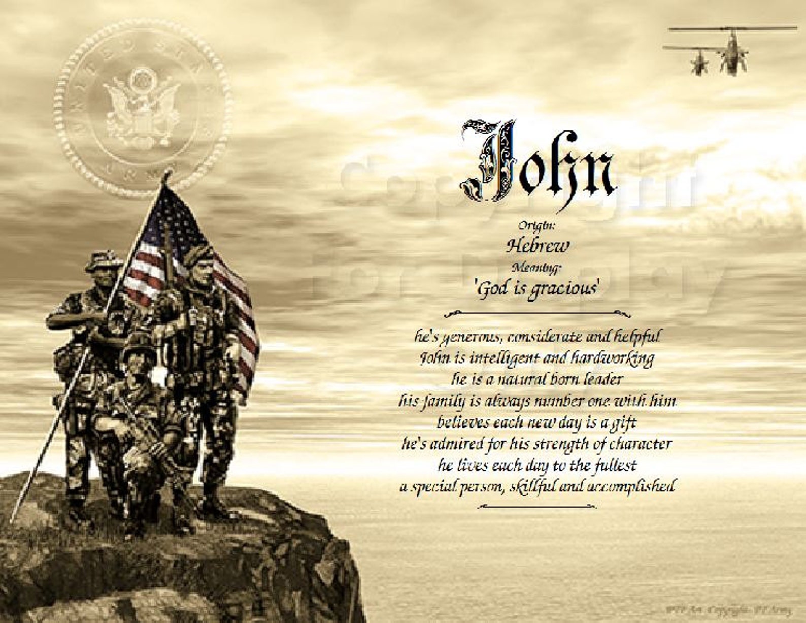 U.S. Army Personalized Name Meaning Print - Etsy