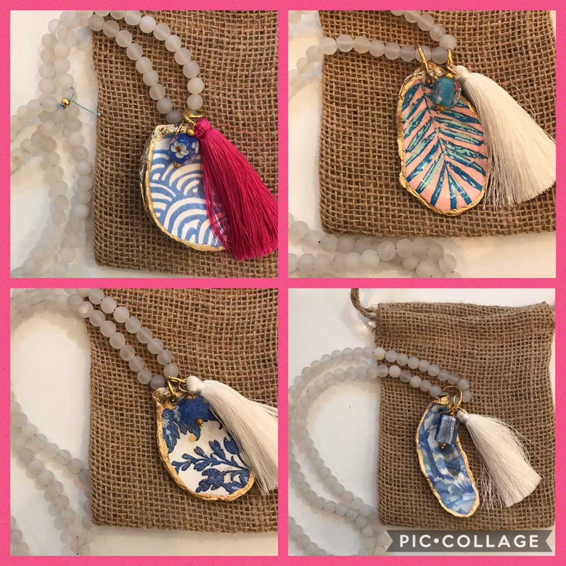 Painted Oyster Shell Necklace W Agate. Stunning Oyster Shell - Etsy