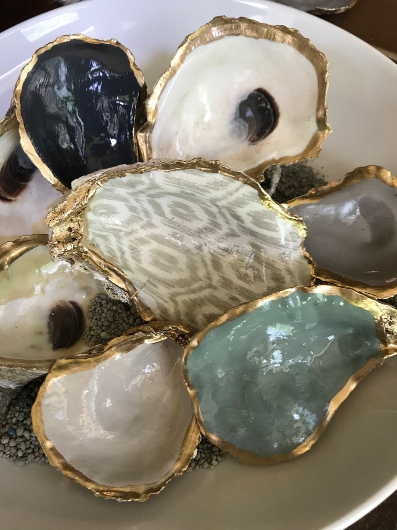 Painted Oyster Shells Oyster Shell Art Gold Oyster Shells | Etsy