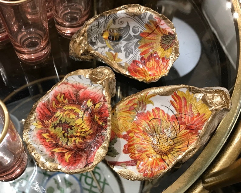 Painted Oyster Shell, Decoupage Oyster Shell, Oyster Ring Dish, Oyster ...