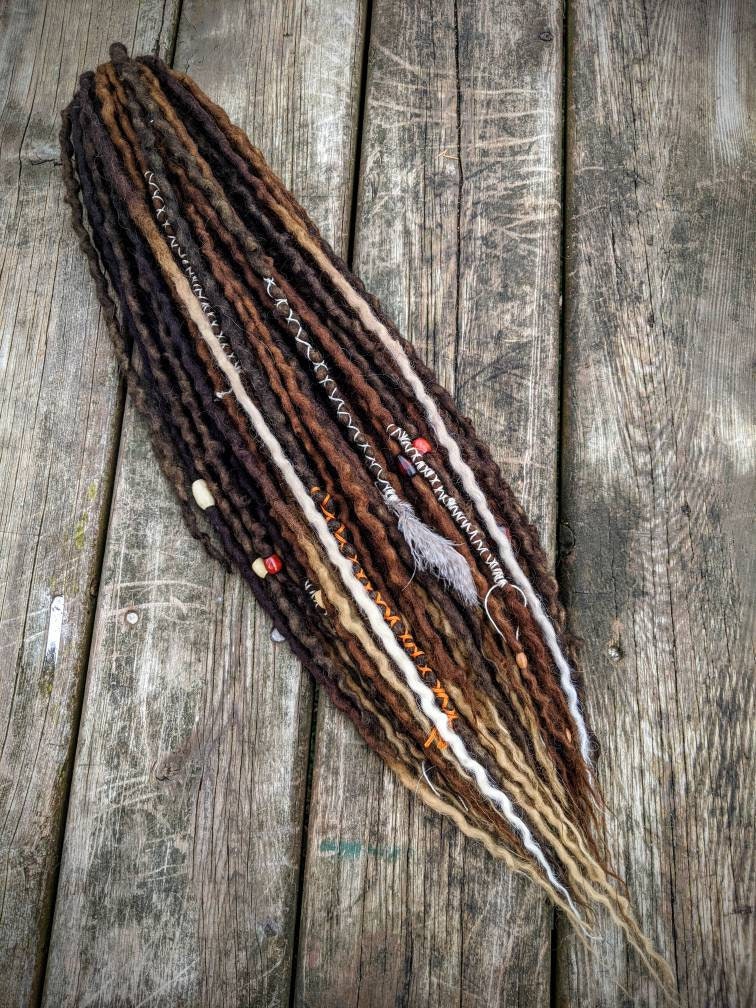 Multi Toned Brown Mix Full Set of Wool Dreadlocks | Etsy