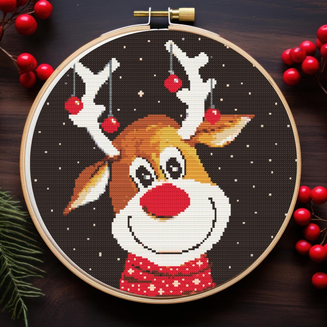 Rudolf Red Nose Cross Stitch Pattern, Rudolf Cross Stitch Pdf Pattern ...