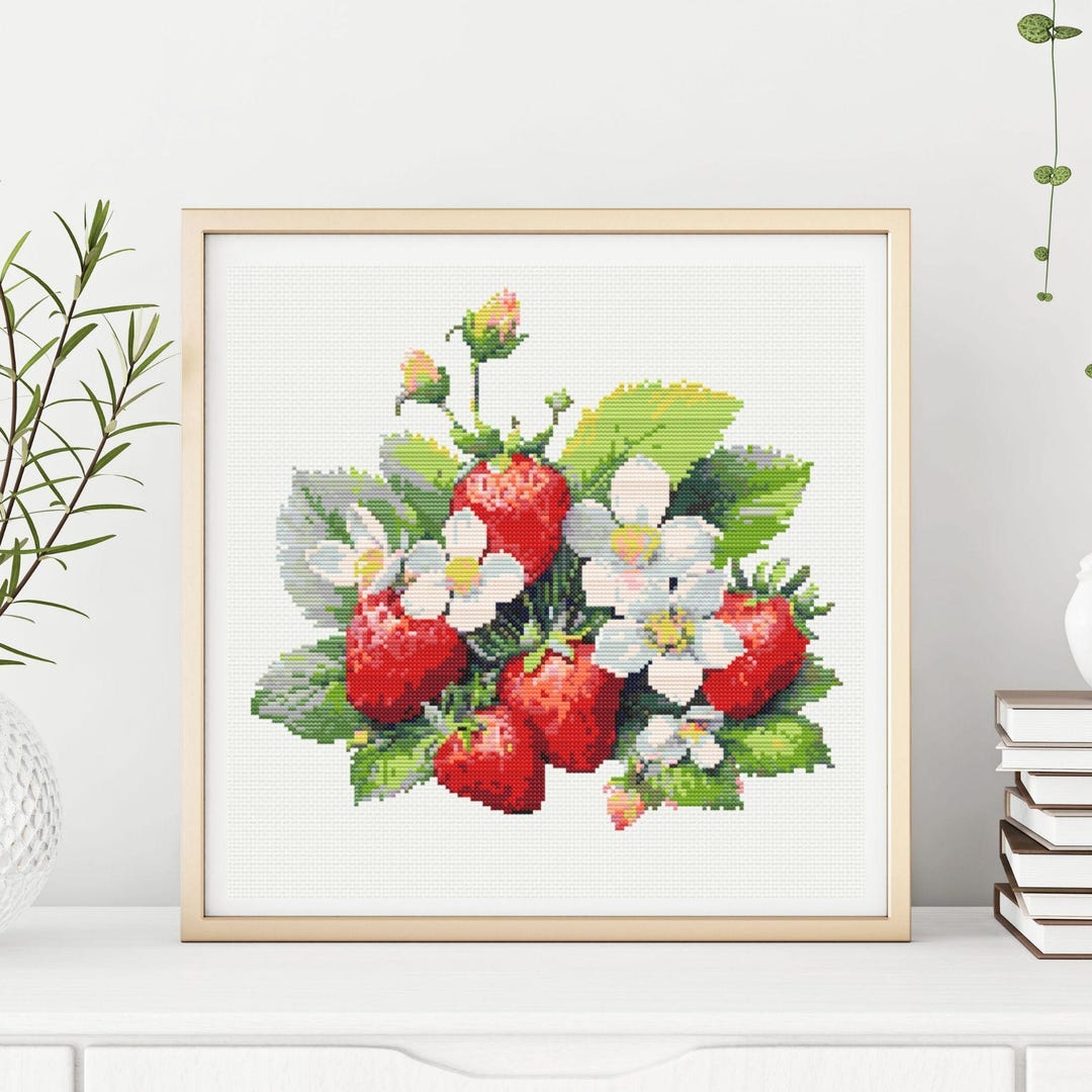 Strawberries Cross Stitch Pattern, Fruit Cross Stitch Pattern, Easy ...