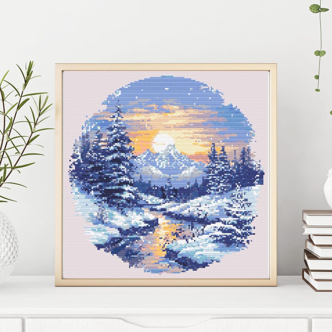 Winter Sunset Cross Stitch Pattern, Christmas Sunset Cross Stitch ...