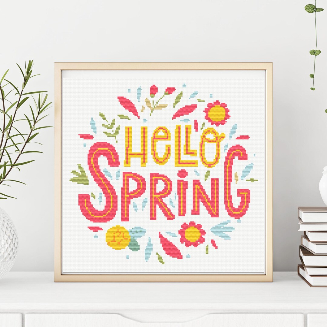 Hello Spring Cross Stitch Pattern, Text Cross Stitch Pattern, Spring ...