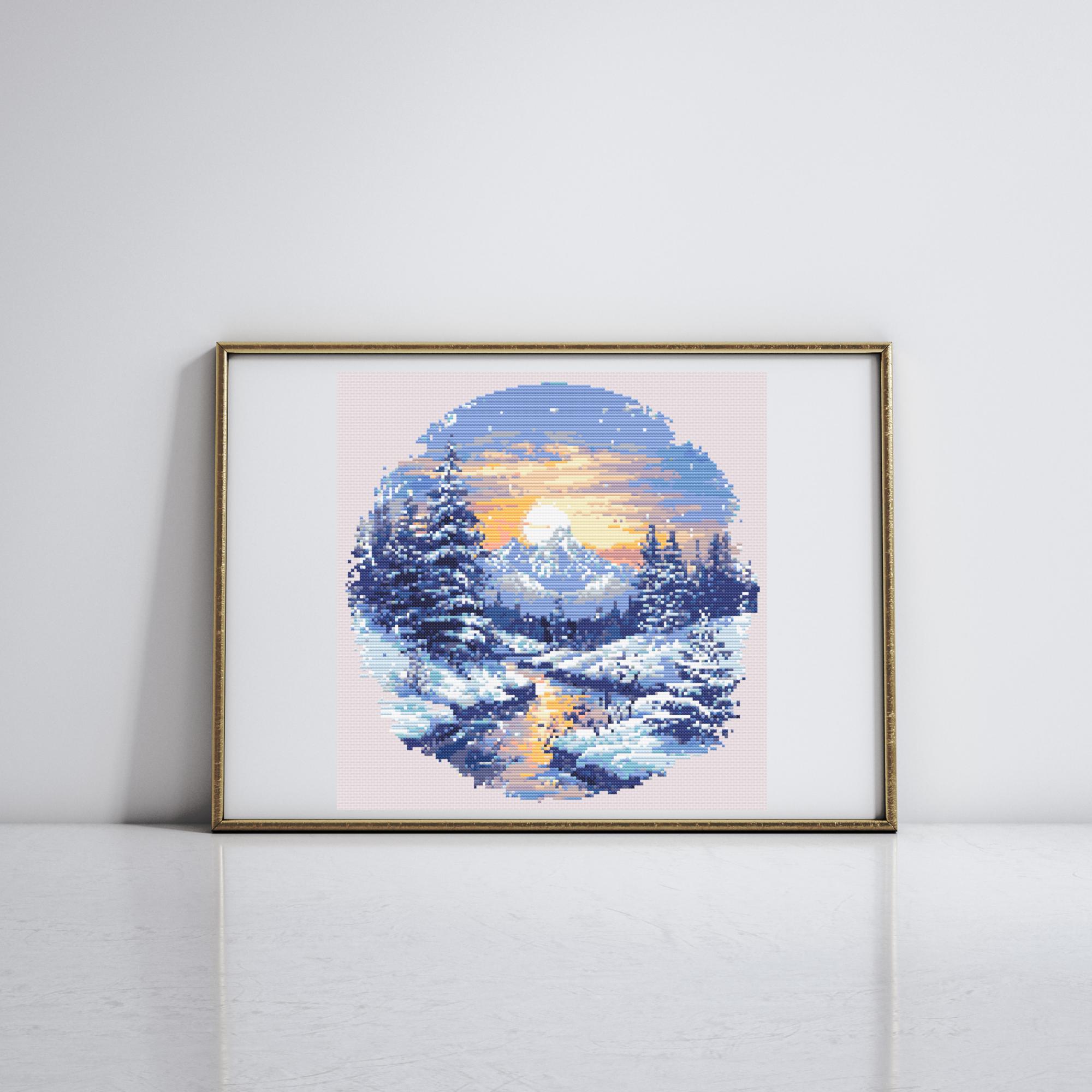 Winter Sunset Cross Stitch Pattern, Christmas Sunset Cross Stitch ...