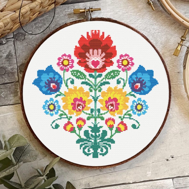 Folk Art Flowers Traditional Polish Cross Stitch Pattern, Boho Cross ...