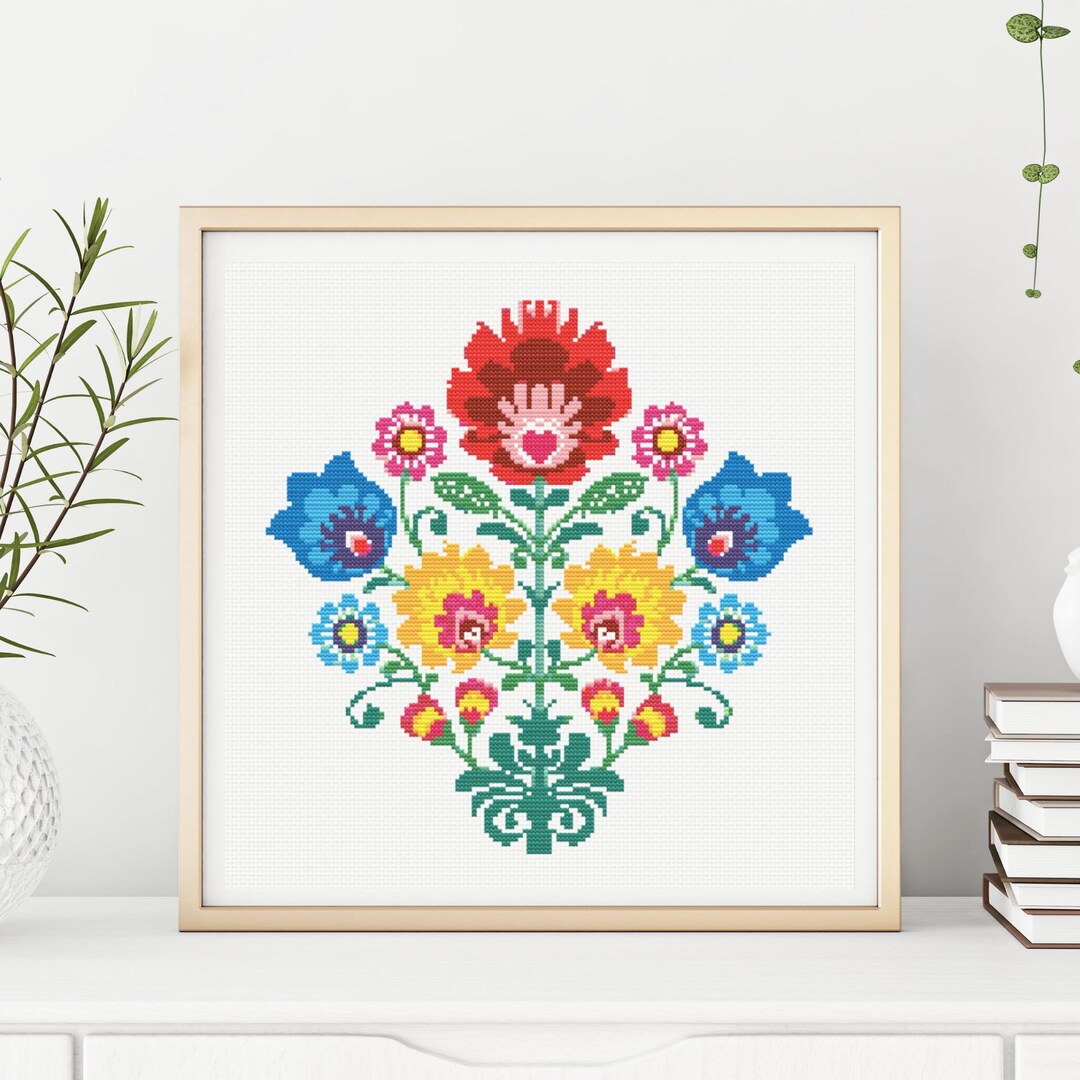 Folk Art Flowers Traditional Polish Cross Stitch Pattern, Boho Cross ...
