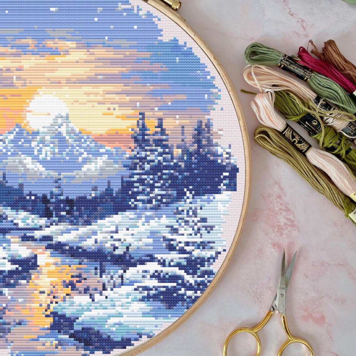 Winter Sunset Cross Stitch Pattern, Christmas Sunset Cross Stitch ...