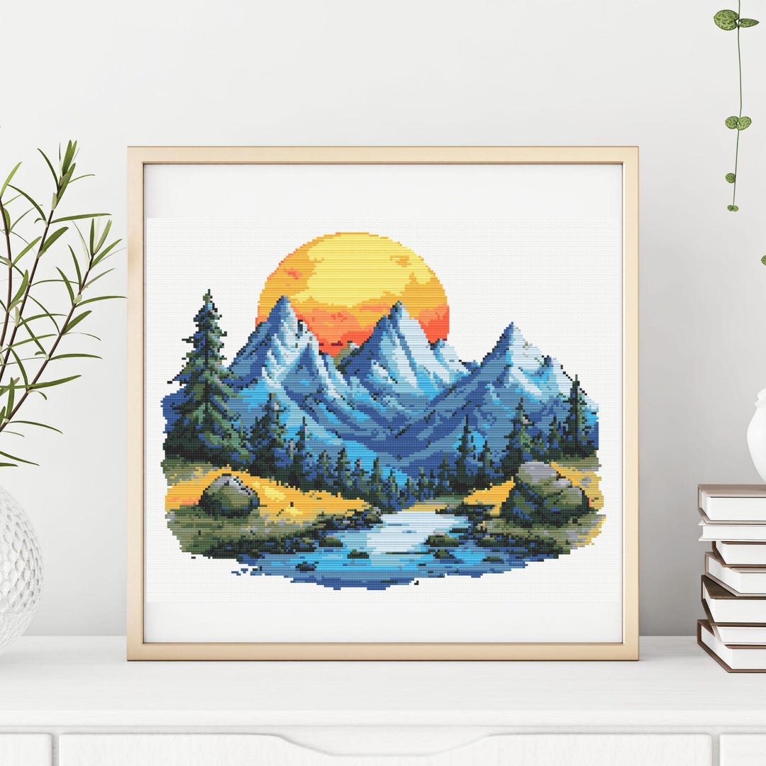Mountain View Cross Stitch Pattern, Nature Cross Stitch Pattern, Spring ...