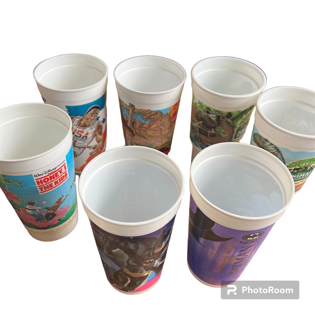 Vtg 80s 90s Mcdonalds Plastic Large Cups Batman Nba Animal Kingdom ...
