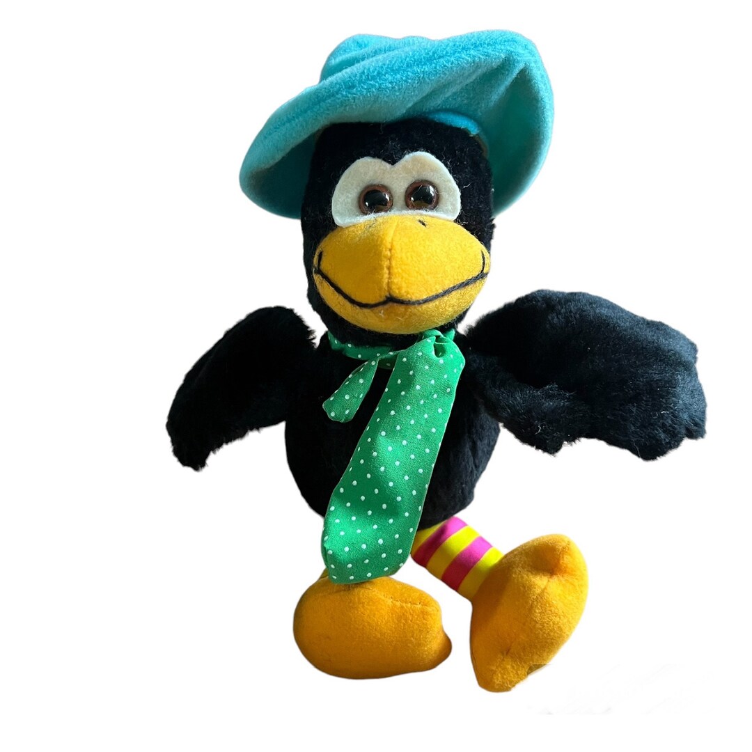 Vintage Russ Berrie Calvin Crow With Blue Hat Green Tie Stuffed Animal ...