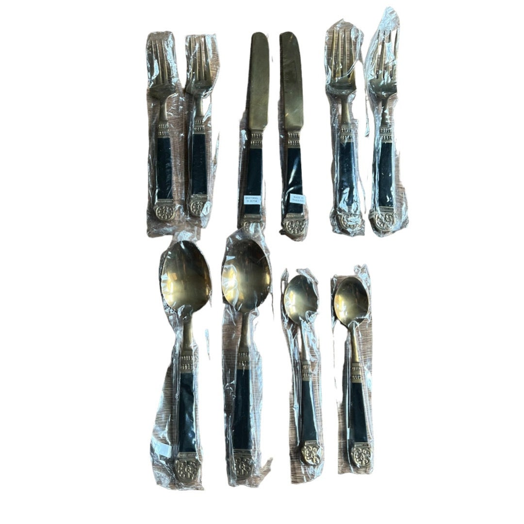 Vintage NOS Bronze and Black Thai Flatware 10pc Brass Tableware Estate ...