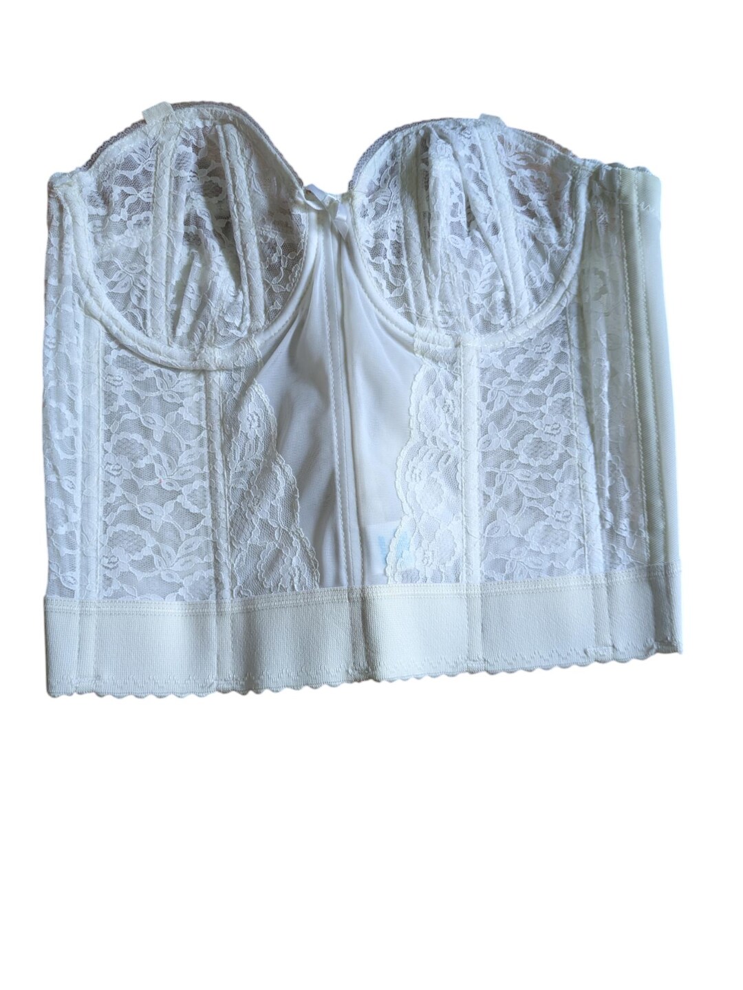 Vtg Sears White Lace Bustier Bra Strapless Corset Underwired Size 36B ...