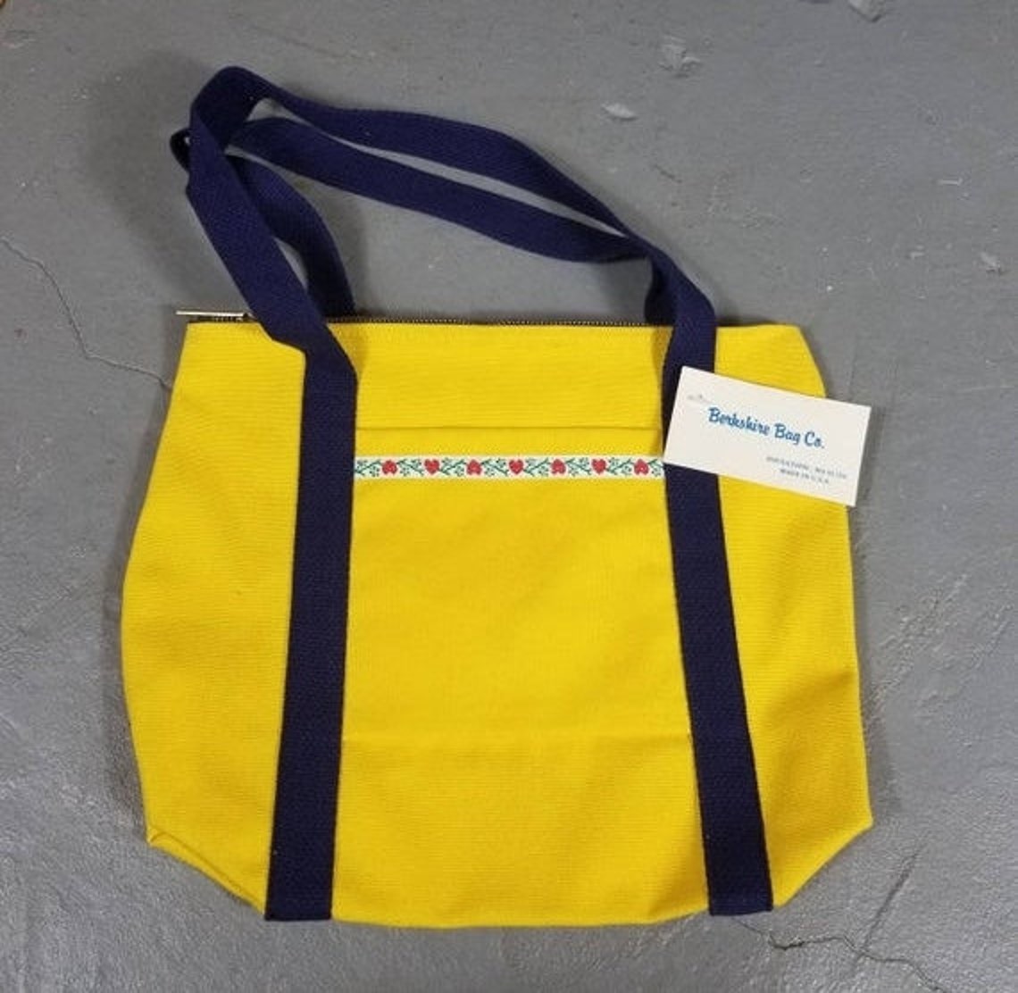 Vintage 70s80s Canvas Preppy Purse Handbag Yellow With Blue Etsy