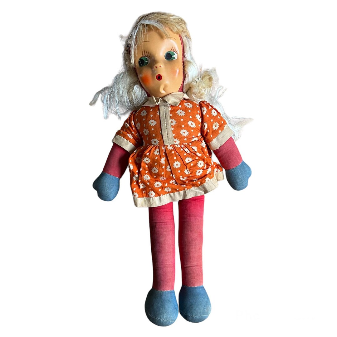 Vintage Rag Doll Mask Face Handmade Midcentury Cloth 17. Condition: Has ...