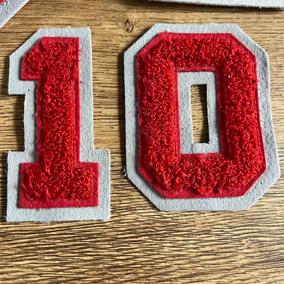Vintage Varsity Letters Numbers Patch Felt Red Grey C… - Gem