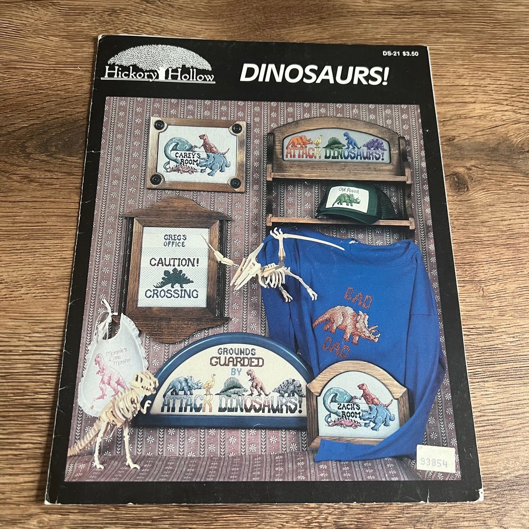 Vintage 80s Dinosaur Cross Stitch Pattern Booklet Hickory Hollow ...