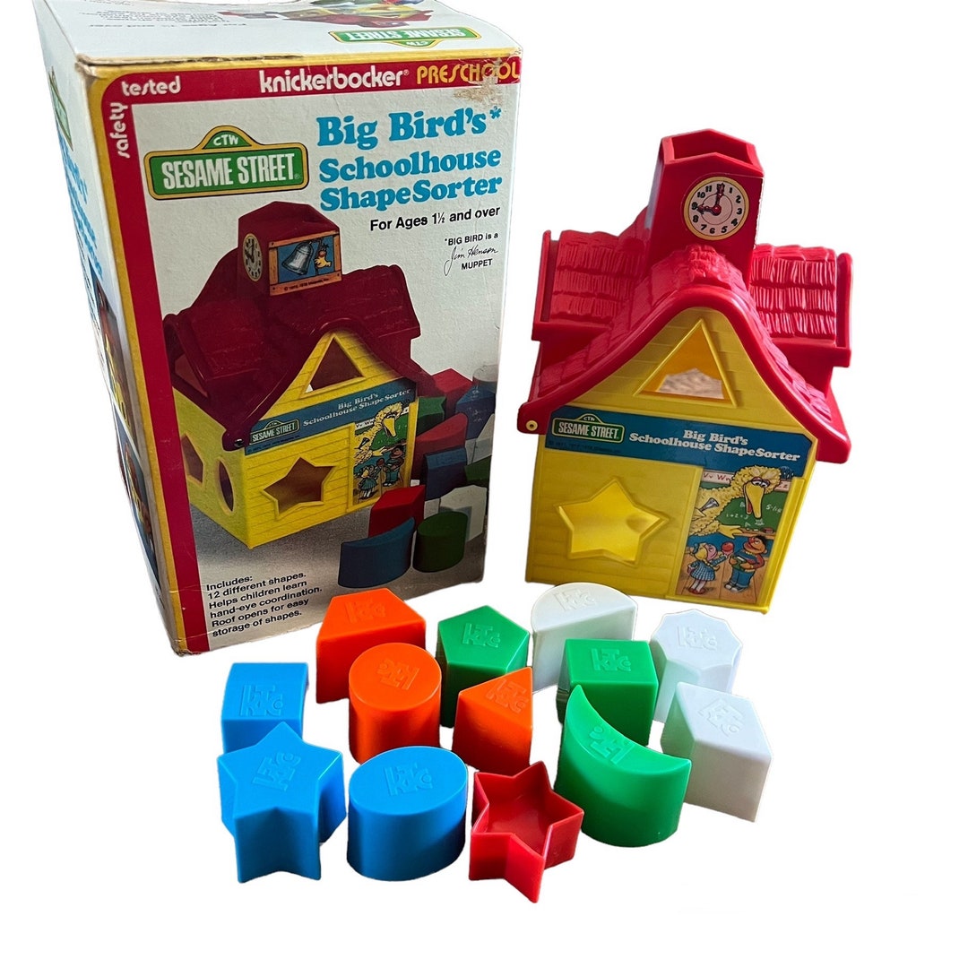 Vtg 70s/80s Sesame St. Knickerbocker Big Birds Schoolhouse Shape Sorter ...