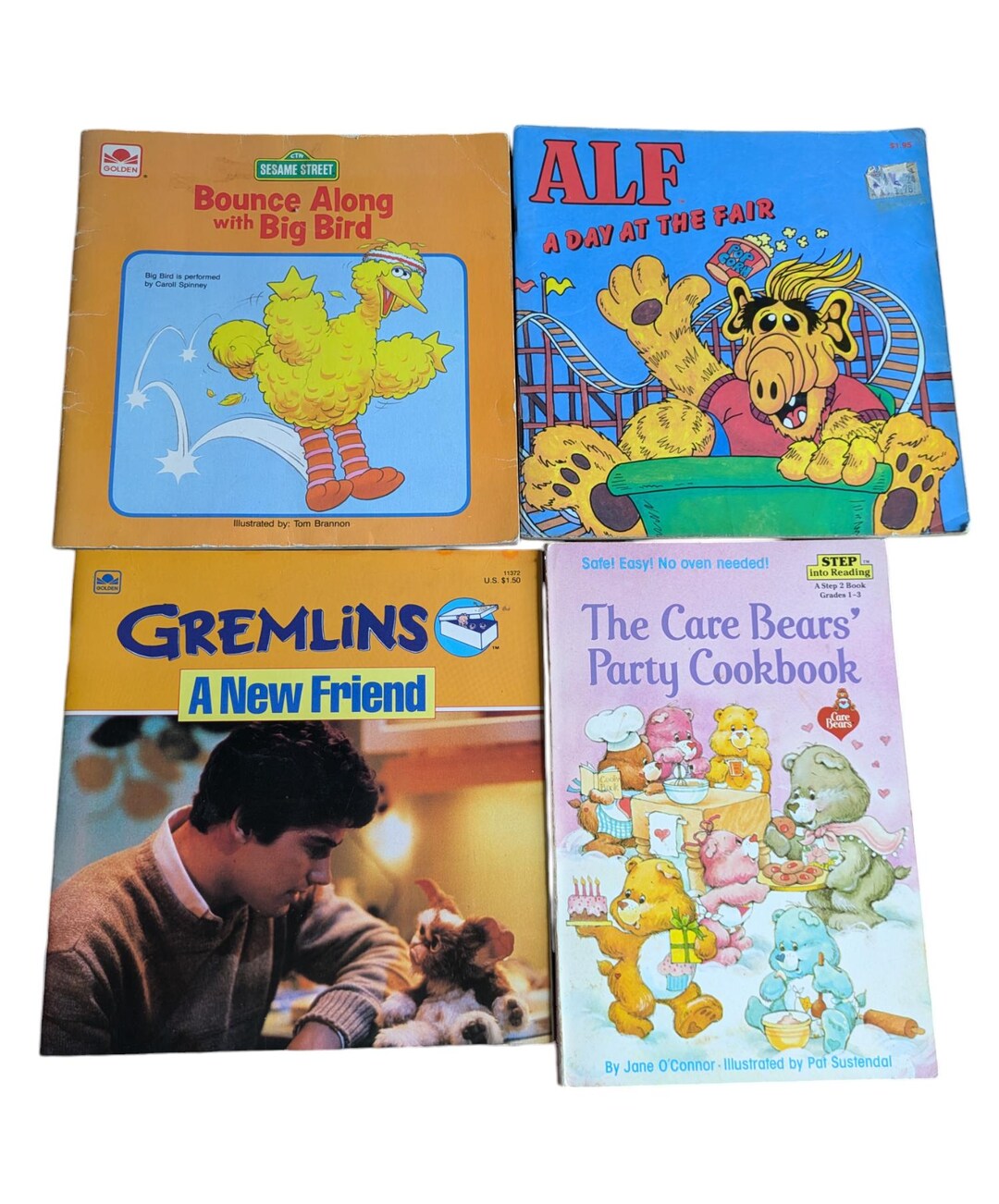 Vtg 80s Childrens Books Care Bears Party Cookbook Alf Gremlins Big Bird ...