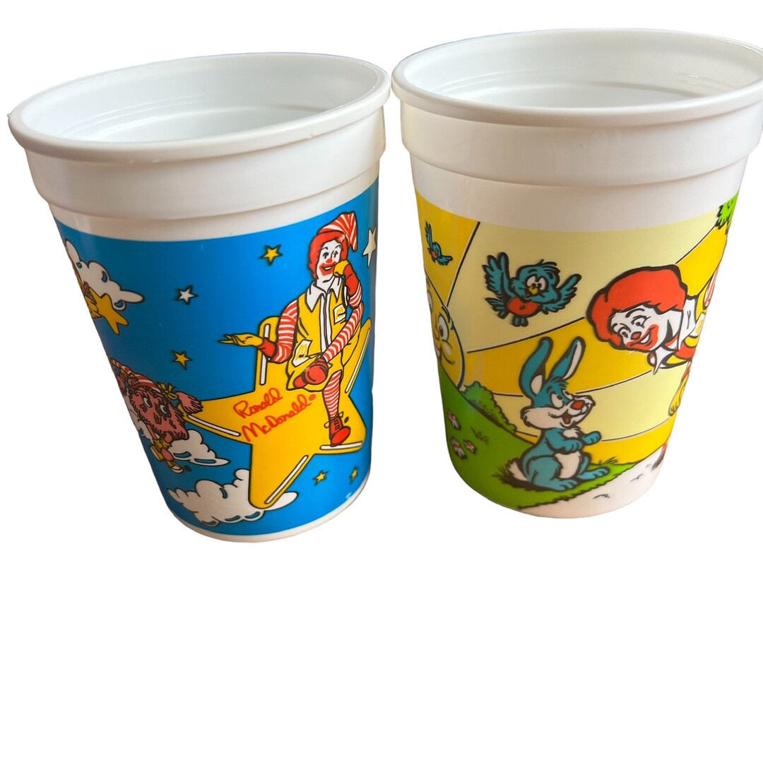 Vtg 80s Mcdonalds Plastic Small Cups Ronald Night Day Morning Condition ...