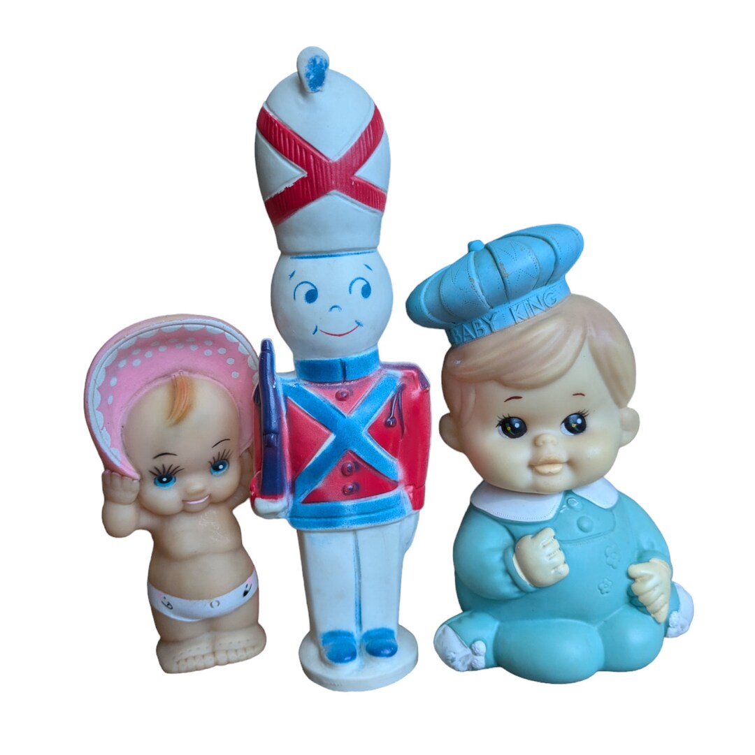 Vintage Rubber Squeak Lot Kewpie Jolly Blinker Soldier Iwai Baby King ...
