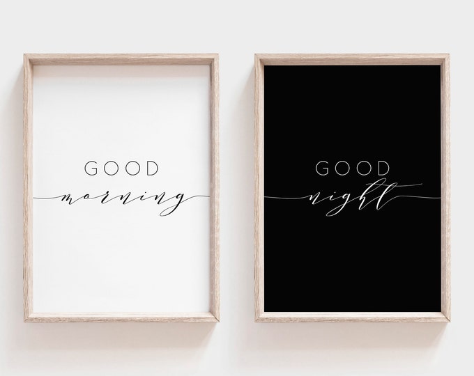 Good Morning Good Night Printable. Bedroom Wall Art. Set of 2 - Etsy