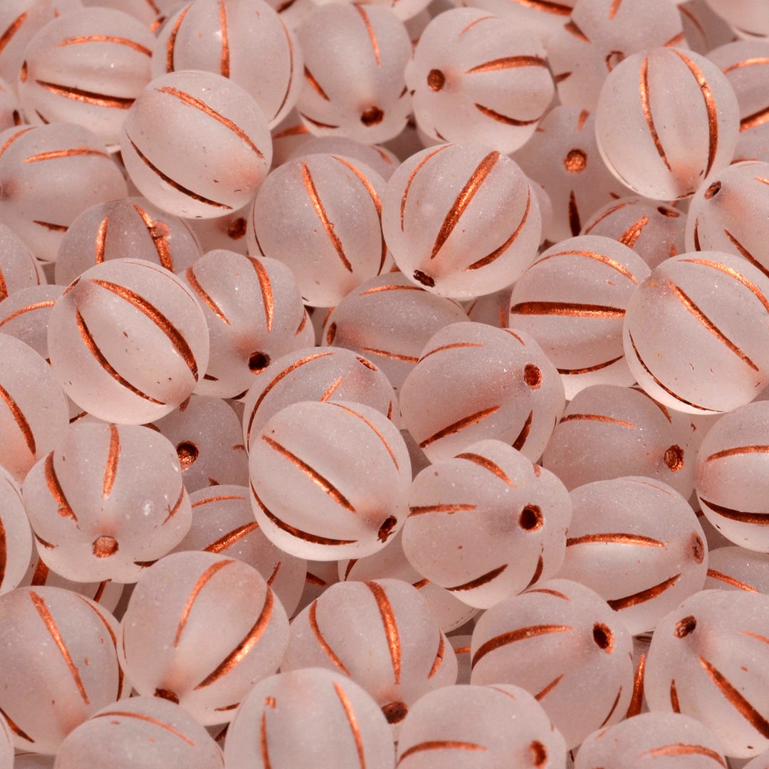 16 Pcs 8mm Melon Pressed Czech Glass Beads -frosted Clear With Copper ...