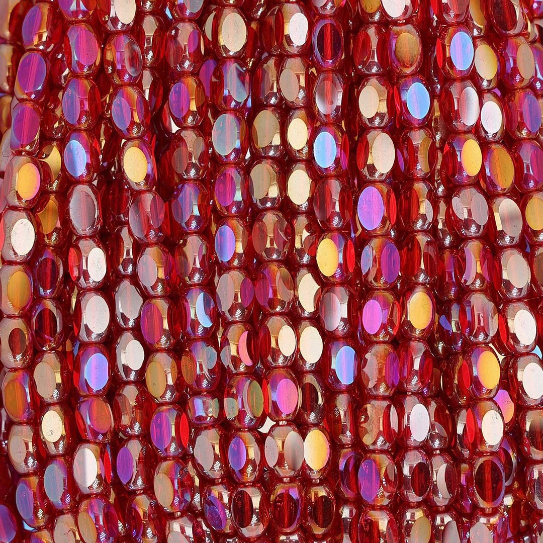 Faceted Rounded Rectangle Glass Beads 8x5 Mm - Iridescent Pomegranate ...