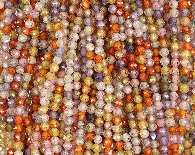 15 in Strand of 3 MM Cubic Zirconia Round Faceted Beads - Multicolored ...