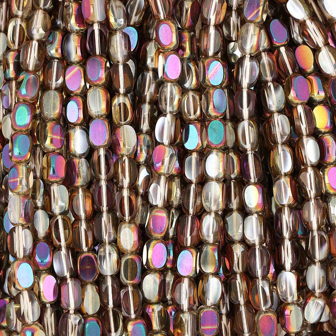 Faceted Rounded Rectangle Glass Beads 8x5 Mm - Metallic Celebration ...