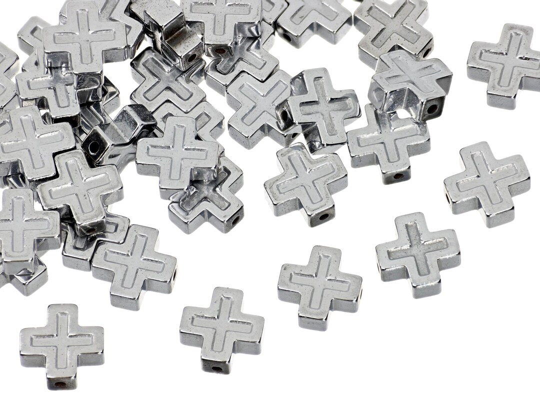 Hematite Imprinted Equal Cross Beads 8x8mm - Silver Color (HEM100141 ...