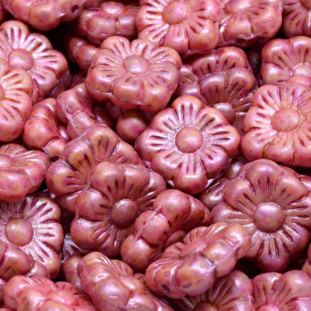 12 Pcs 11mm Square Flower Pressed Czech Glass Beads -dusty Pink ...