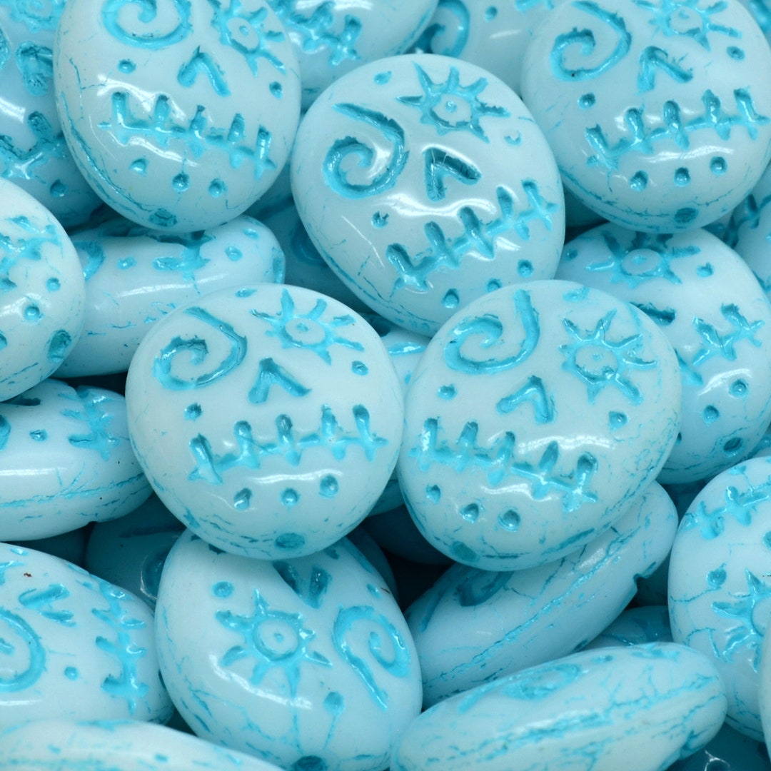 8 Pcs 16x13mm Voodoo Funny Face Pressed Czech Glass Beads -baby Blue ...